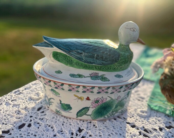 Vintage Chinese Porcelain Duck Tureen Serving Bowl - Etsy