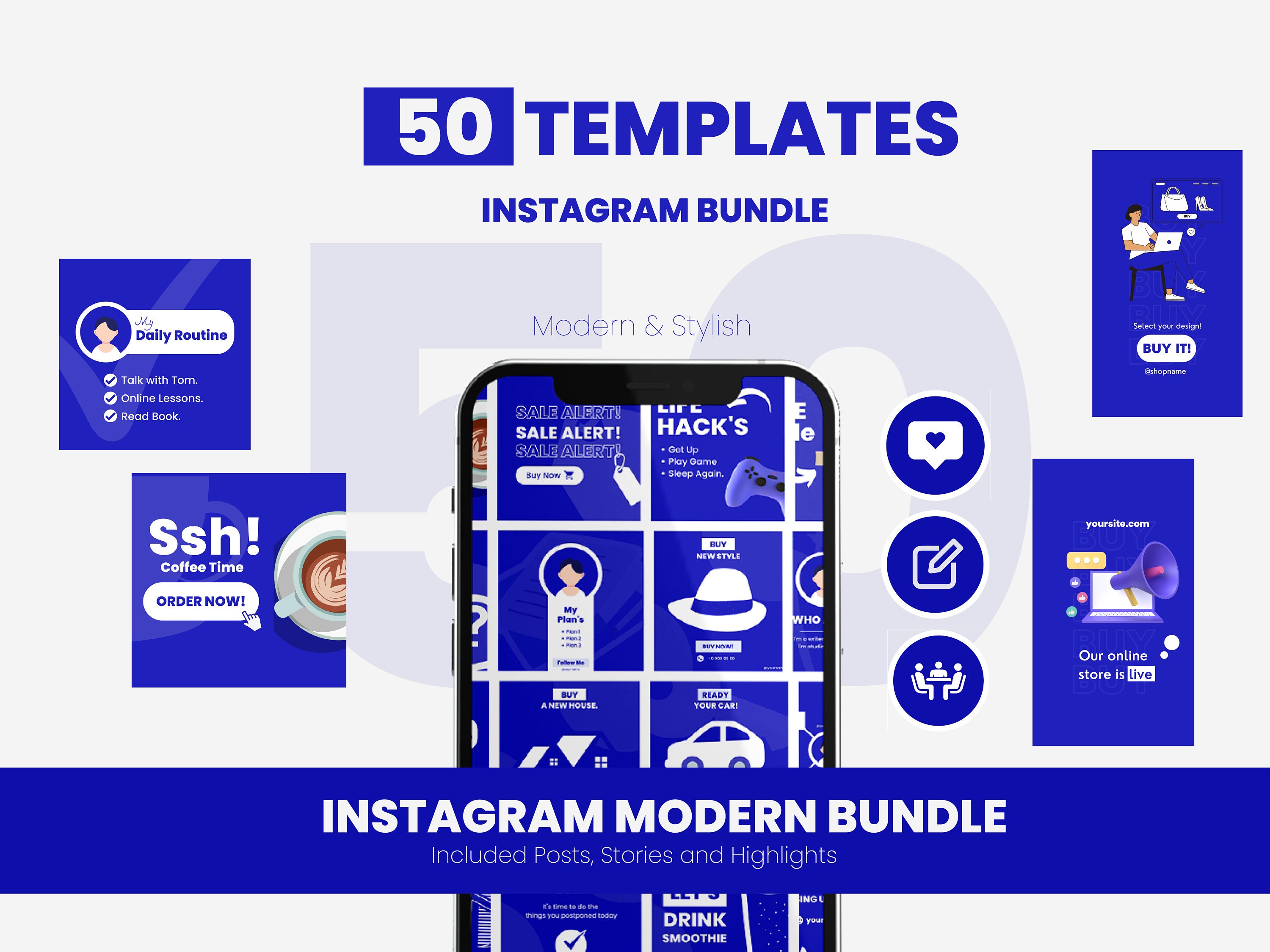 50 Modern Instagram Post Templates Story Templates Influencer Pack ...