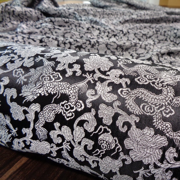 Black and Silver Dragon Fabric - Etsy