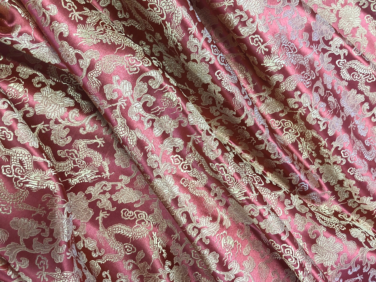 COPPER With GOLD Small Dragon - Jacquard Brocade Fabric 45" - Costume ...