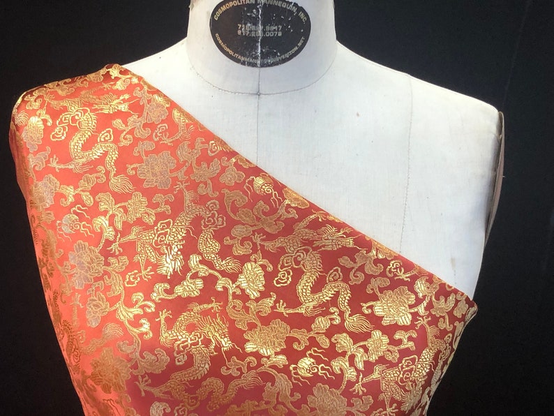 COPPER With GOLD Small Dragon Jacquard Brocade Fabric - Etsy