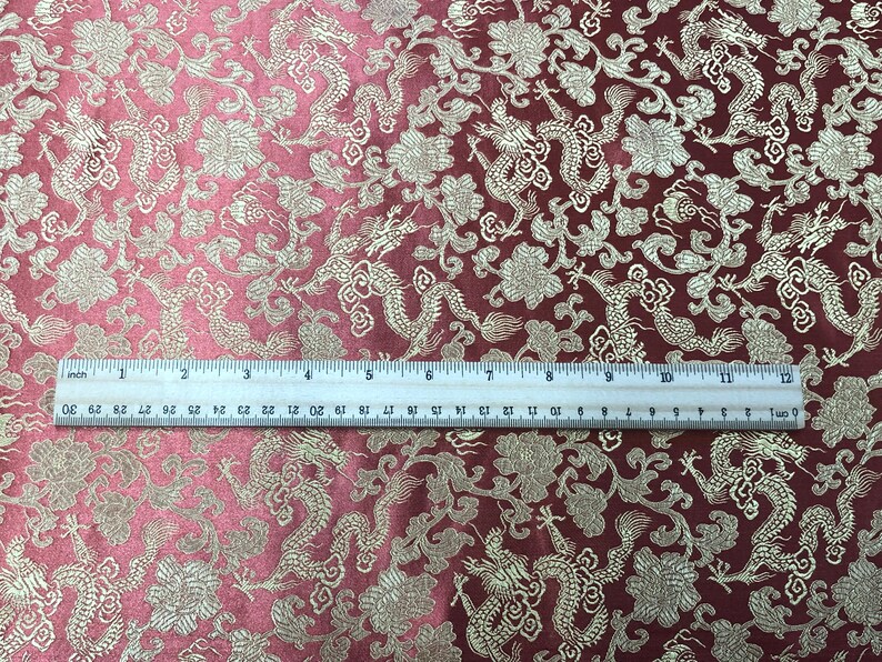 COPPER With GOLD Small Dragon - Jacquard Brocade Fabric 45" - Costume ...