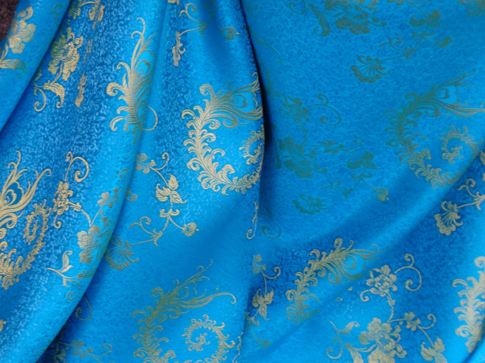 TURQUOISE With GOLD Phoenix Feather - Jacquard Brocade Fabric 56" - Etsy