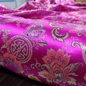 FUCHSIA Multi-colored Metallic Floral With Medallion - Metallic Brocade ...