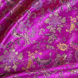 FUCHSIA Multi-colored Metallic Floral With Medallion - Metallic Brocade ...