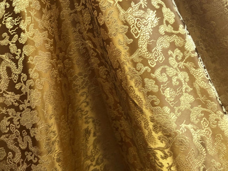 MUSTARD GOLD With GOLD Small Dragon Jacquard Brocade Fabric - Etsy