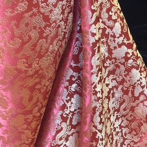 COPPER With GOLD Small Dragon - Jacquard Brocade Fabric 45" - Costume ...