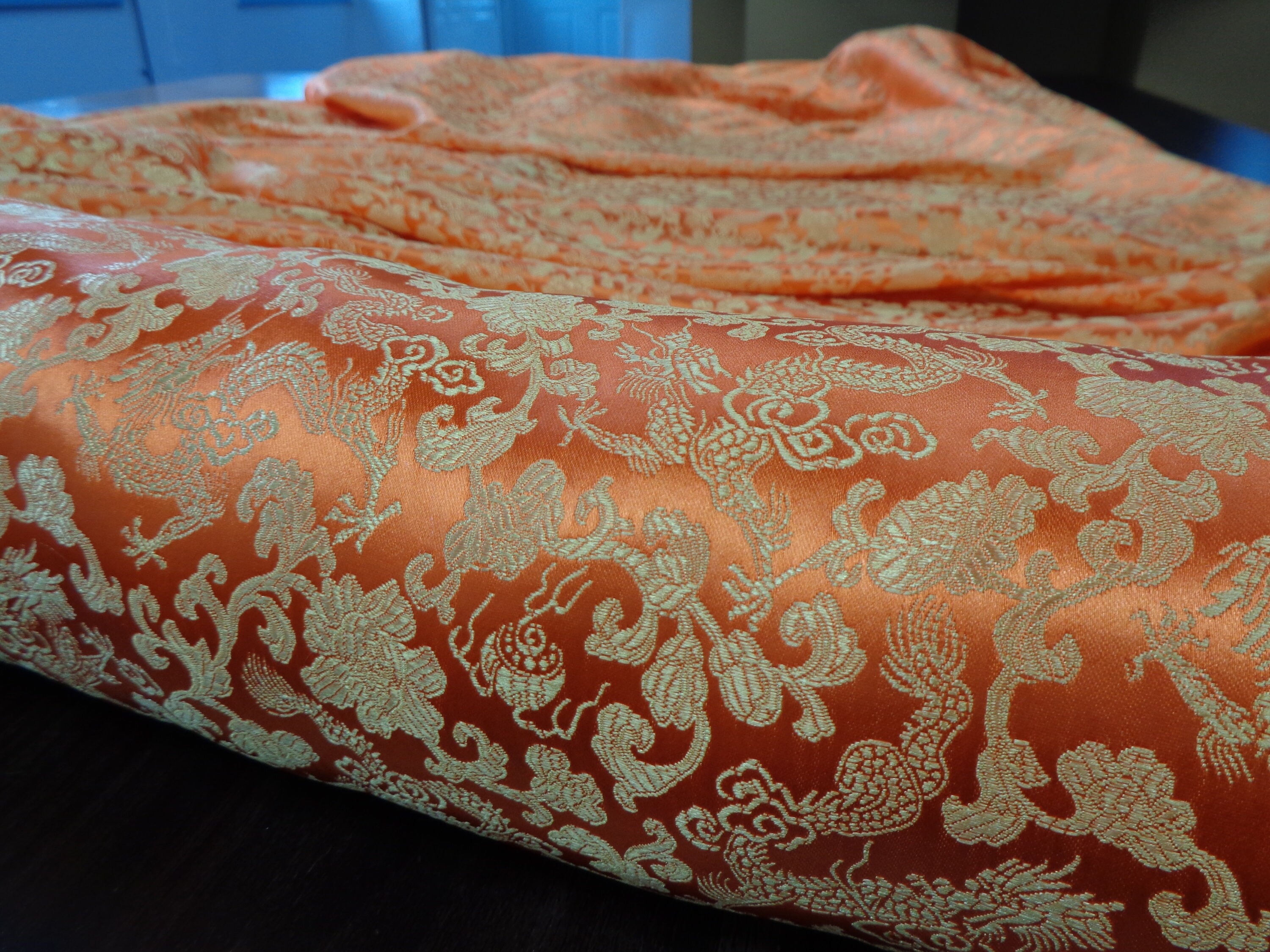 ORANGE With GOLD Small Dragon - Jacquard Brocade Fabric 55" - Etsy
