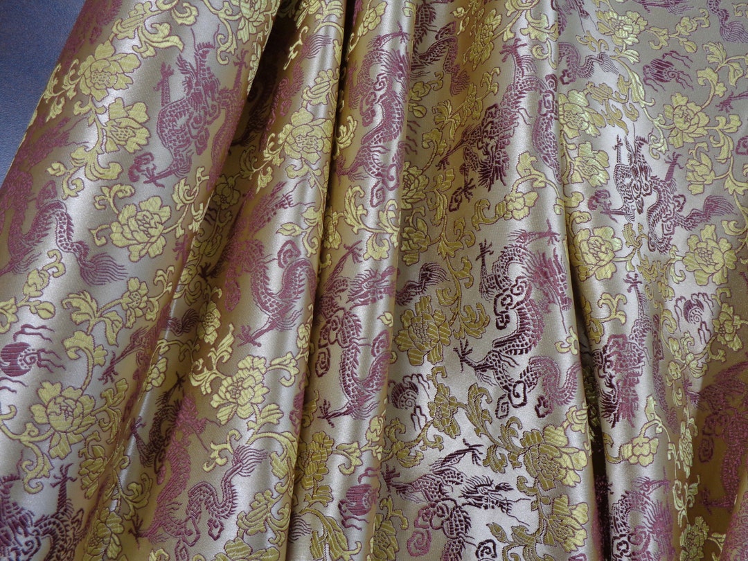 CHAMPAGNE GOLD With Burgundy Jacquard Small Dragon - Jacquard Brocade ...