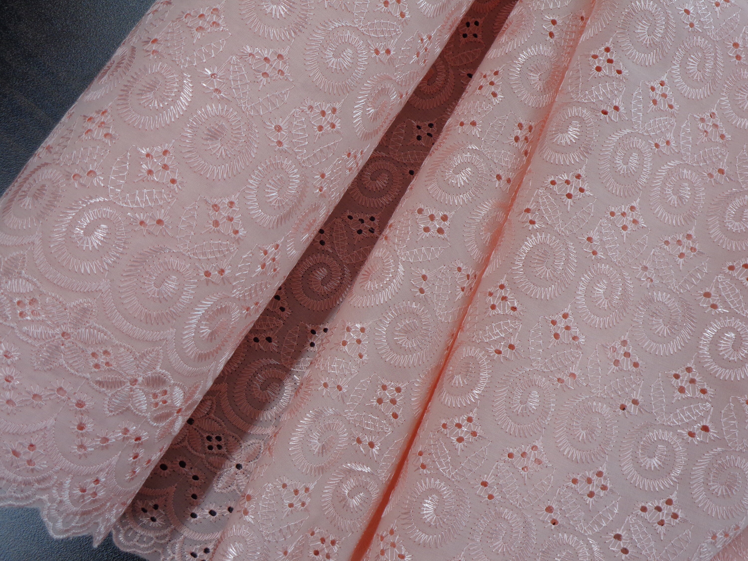 BABY PINK Swirl COTTON Eyelet Double Scalloped on Both Ends & All Over ...