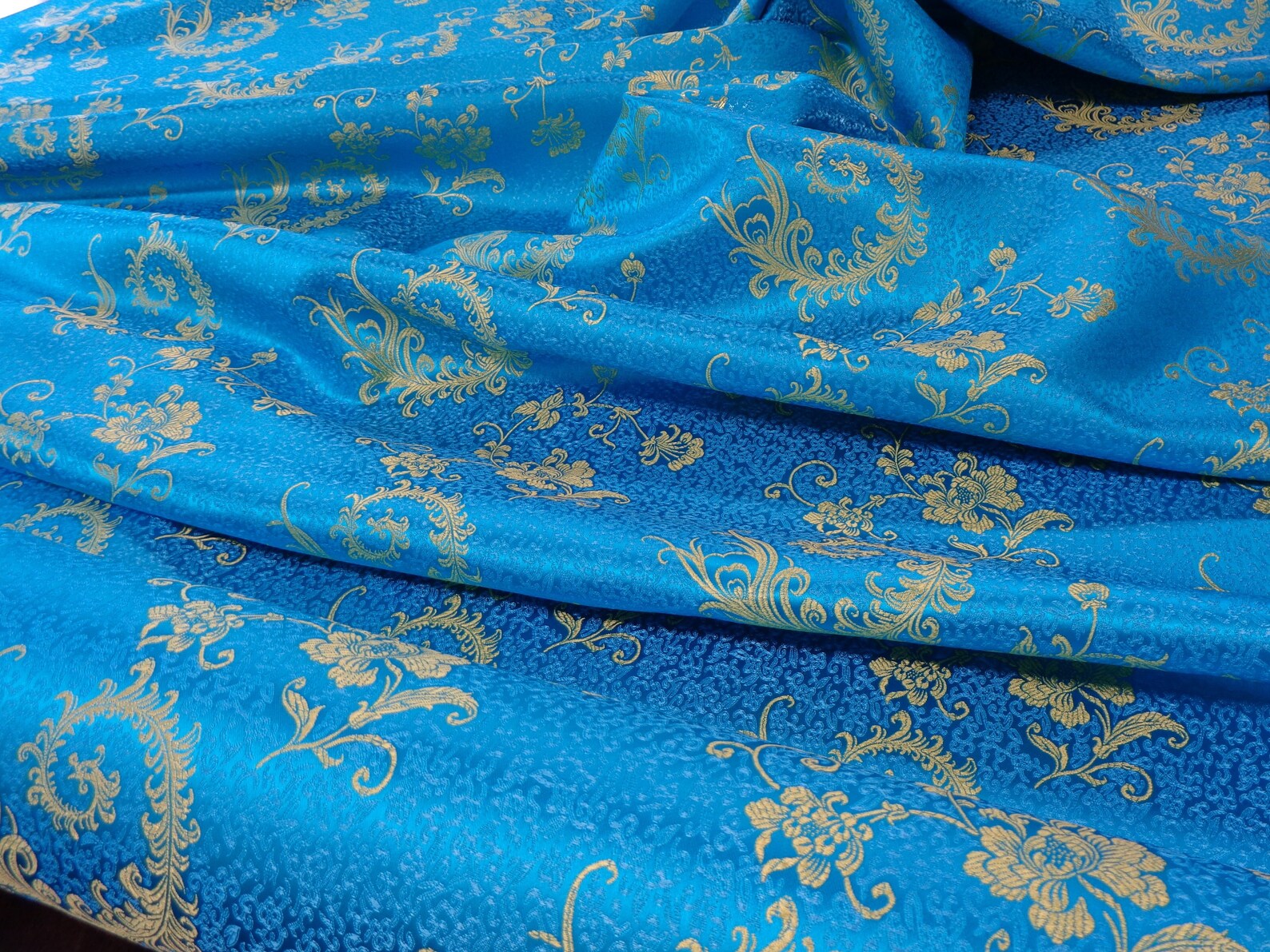 TURQUOISE With GOLD Phoenix Feather - Jacquard Brocade Fabric 56" - Etsy