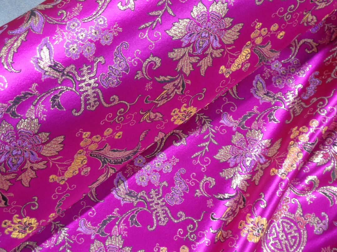 FUCHSIA Multi-colored Metallic Floral With Medallion - Metallic Brocade ...