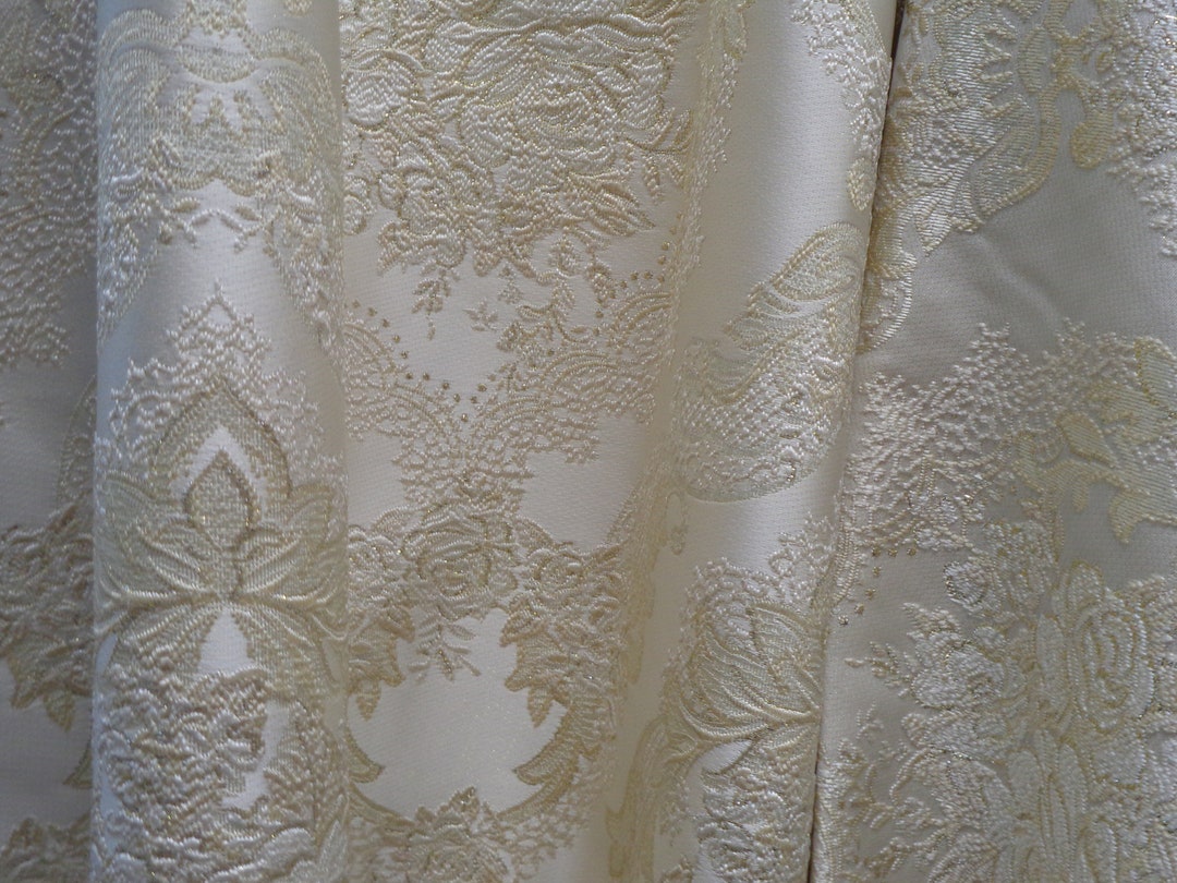 CREAM IVORY With Cream Floral Gold Thread Jacquard DAMASK - Upholstery ...