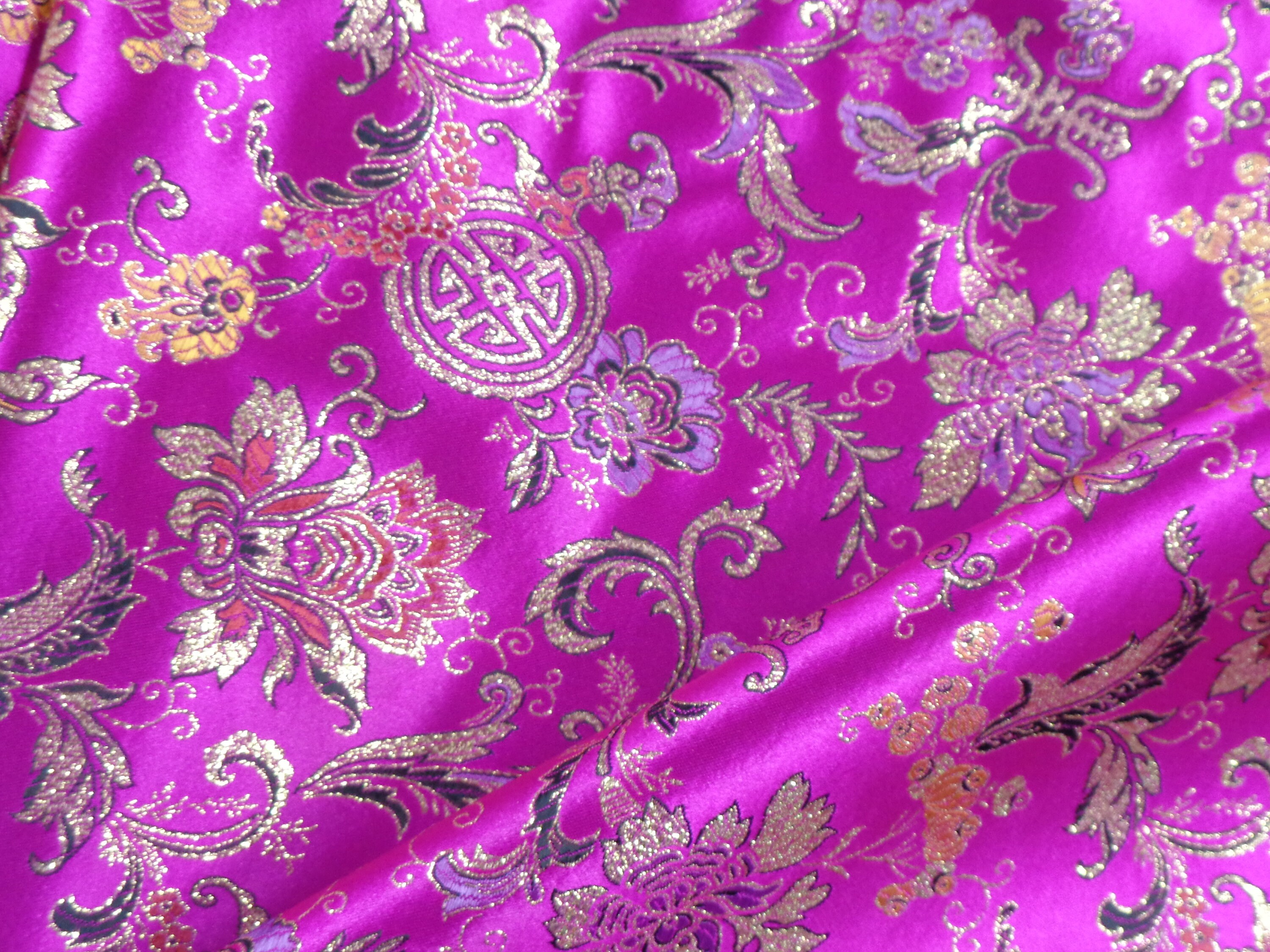 FUCHSIA Multi-colored Metallic Floral With Medallion - Metallic Brocade ...