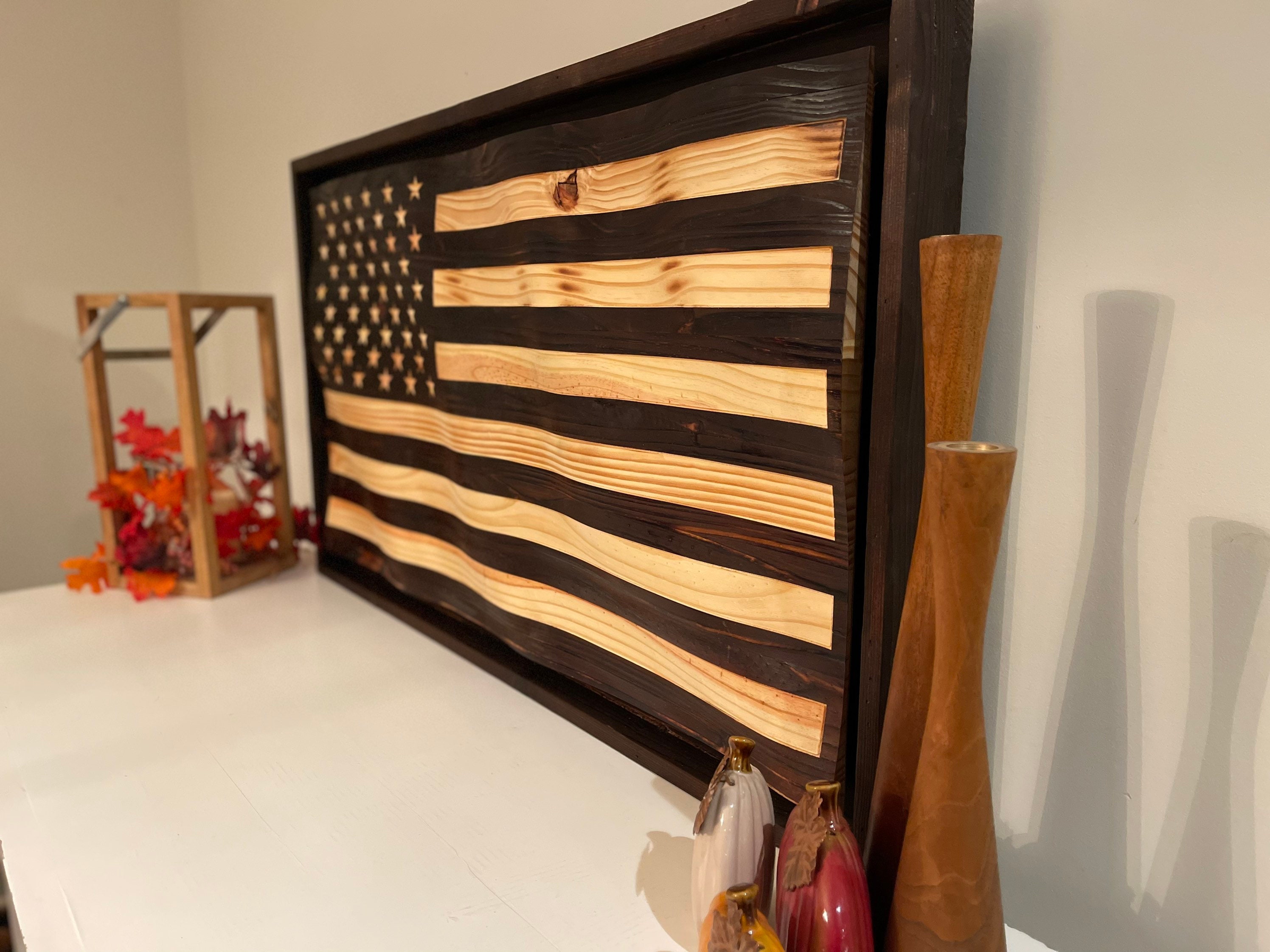 Framed Wooden US Flag Waving 3D Rustic Burned Flag 20x38 - Etsy
