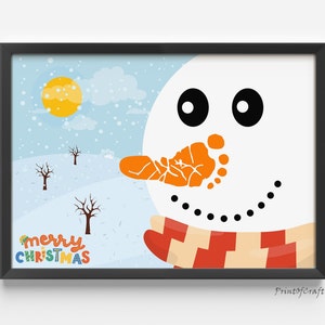 Snowman Footprint DIY Art Craft, Christmas Handprint Footprint Holiday ...