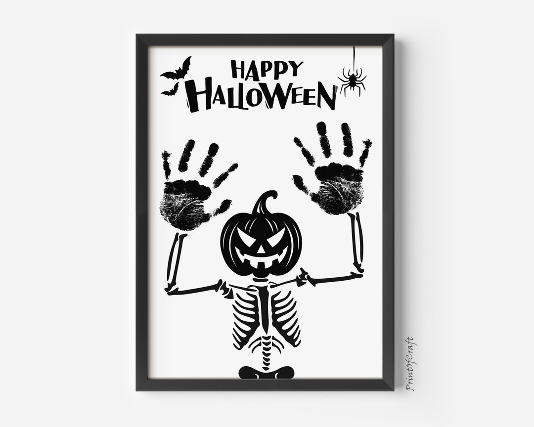 Halloween Handprint Art Craft, Skeleton Happy Halloween Footprint Craft ...