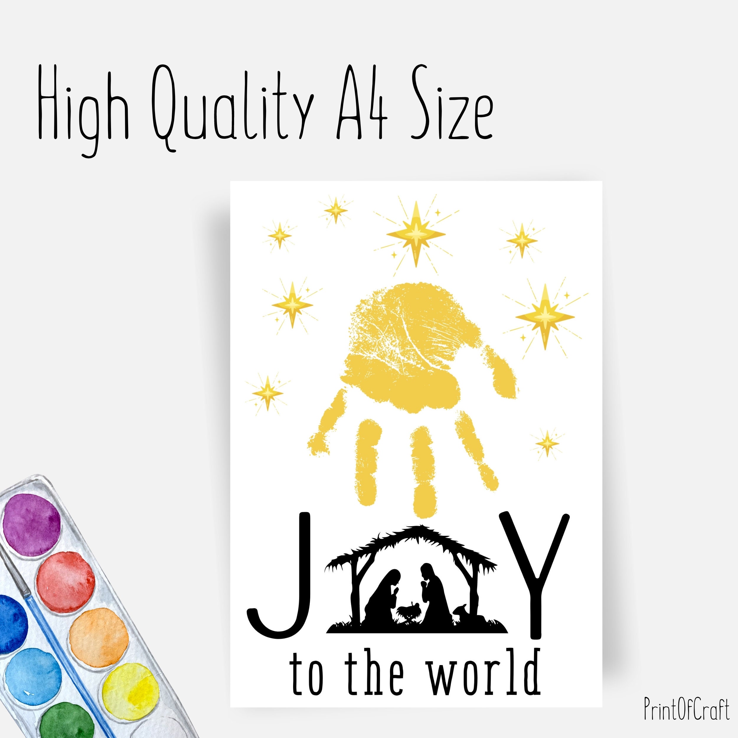 Christmas Handprint Art Craft, Christmas Joy to the World DIY Decor ...