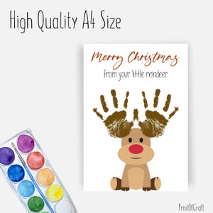 Reindeer Christmas Footprint Craft, Printable Christmas Handprint DIY ...