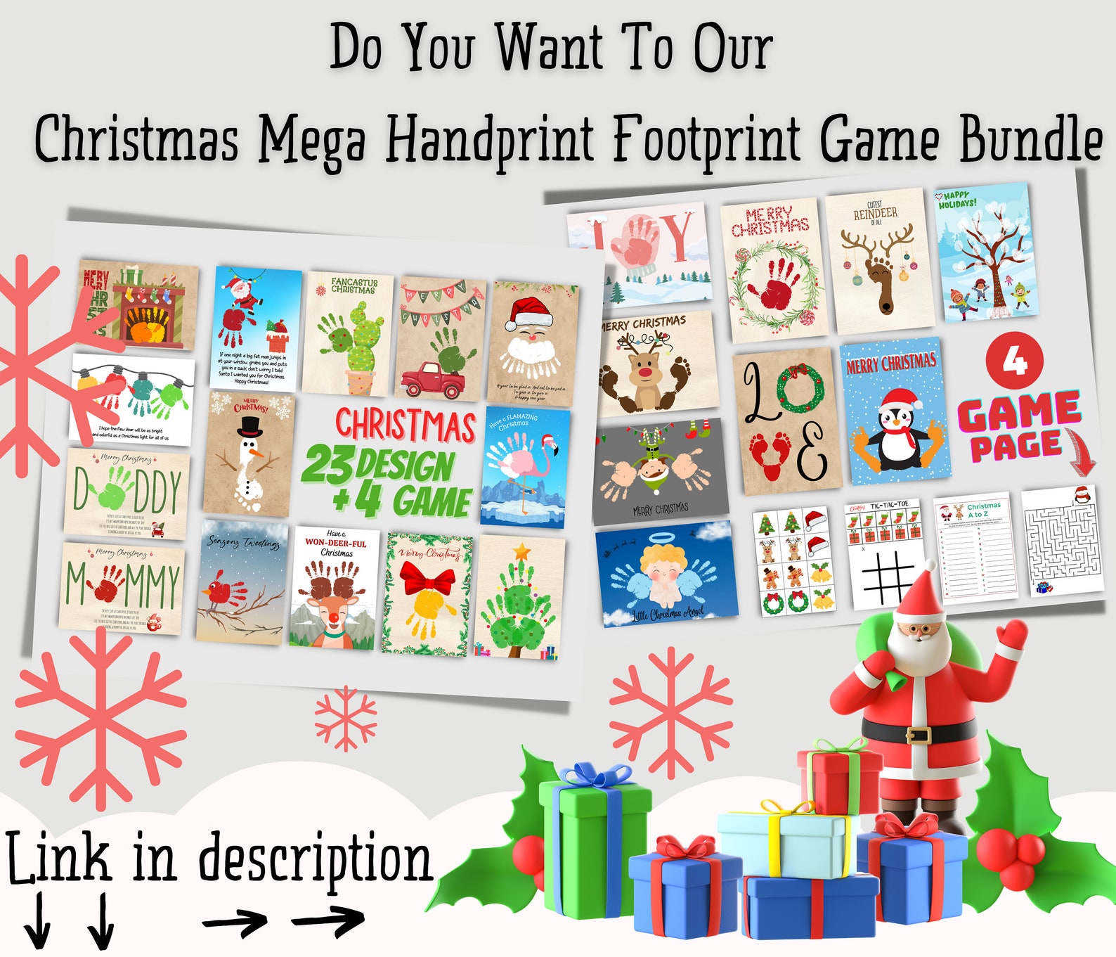 Christmas Handprint Footprint DIY Art Craft Bundle, Printable Christmas ...