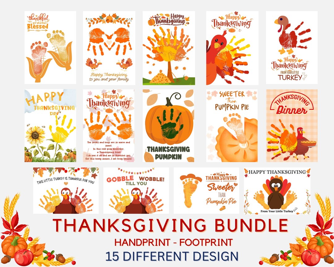 Thanksgiving Handprint Art Bundle, Handprint Craft, Printable, Turkey ...