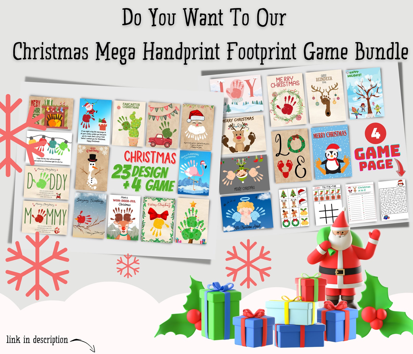 Christmas Handprint Footprint DIY Art Craft Bundle, Printable Christmas ...