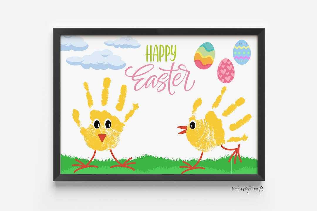 Easter Chicken Handprint Art, Toddler Handprint Craft, Easter Handprint ...
