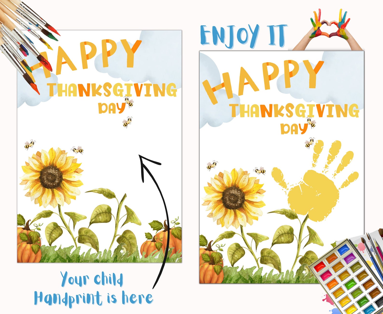 Sunflower Handprint Art Happy Thanksgiving Autumn - Etsy