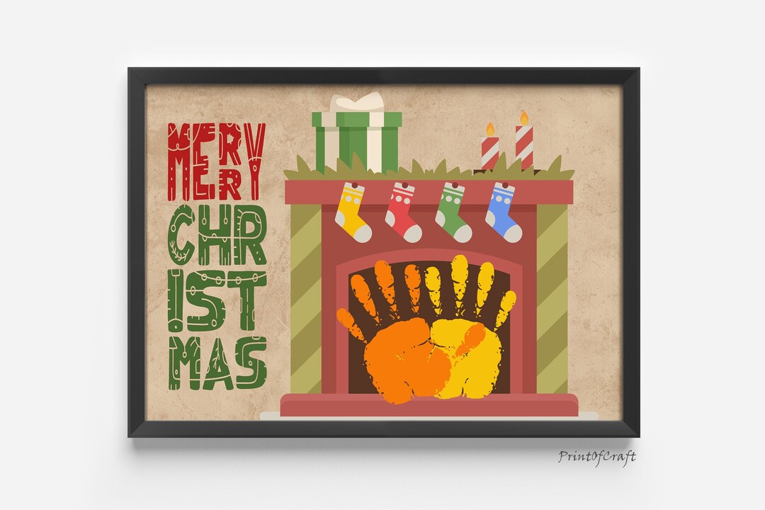 Christmas Handprint Footprint Art Craft, Christmas Fireplace DIY ...