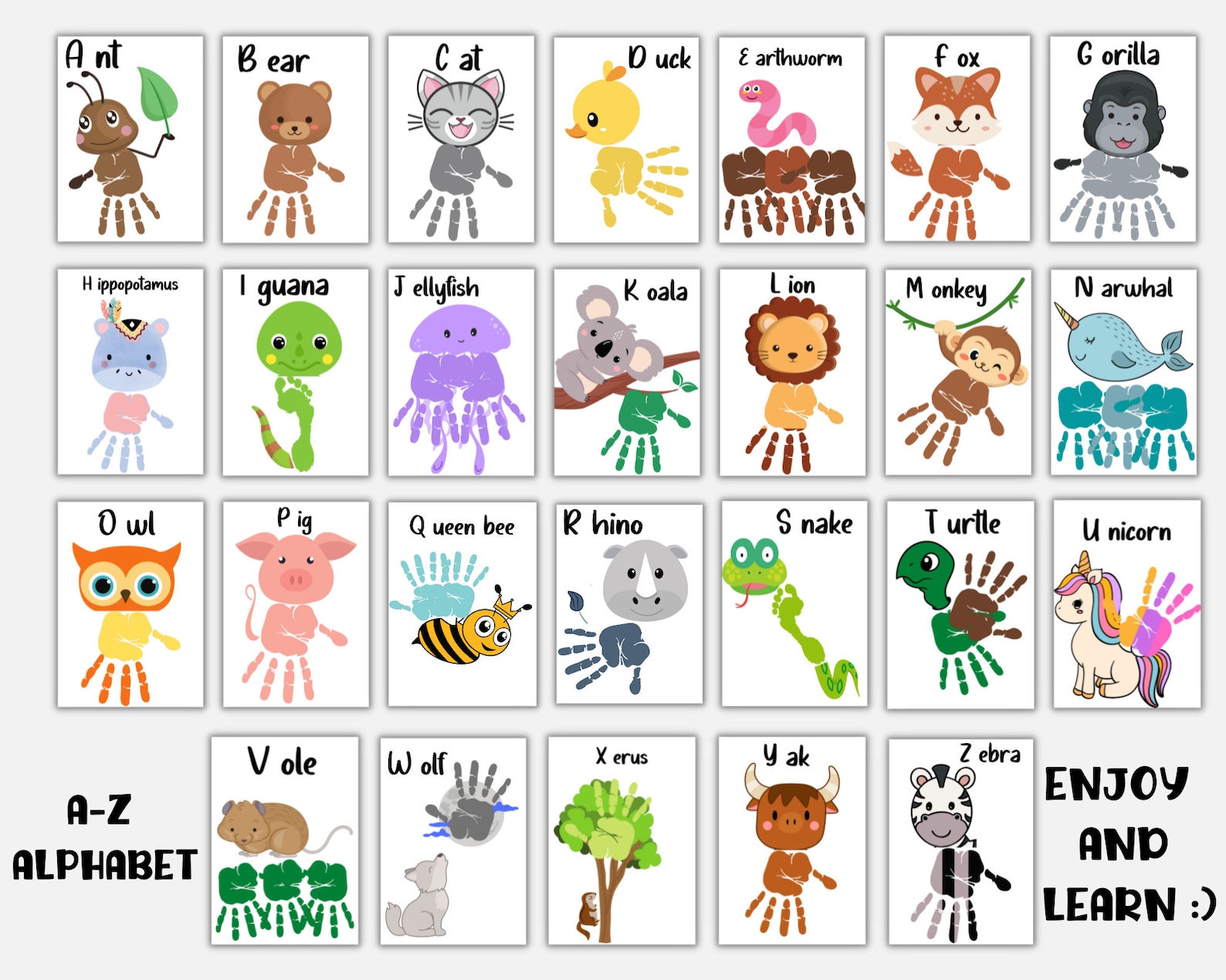 Alphabet Handprint Art Printable Craft My Handprint Alphabet - Etsy UK