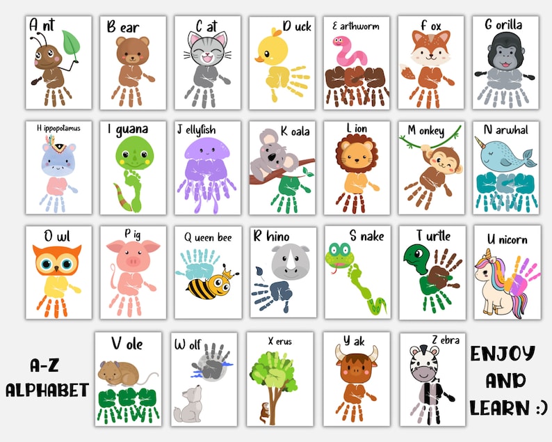 Alphabet Handprint Art Printable Craft My Handprint Footprint - Etsy
