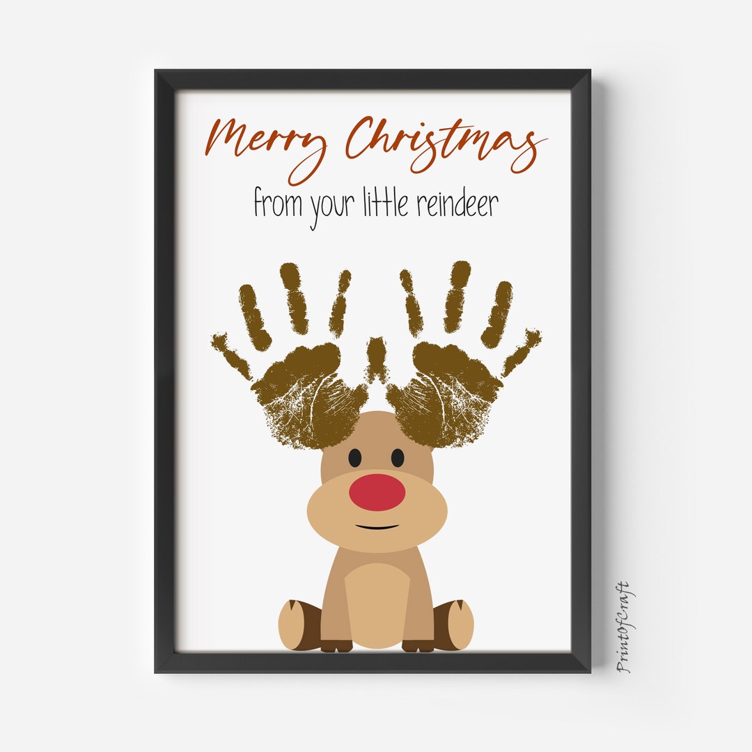 Reindeer Christmas Footprint Craft, Printable Christmas Handprint DIY ...