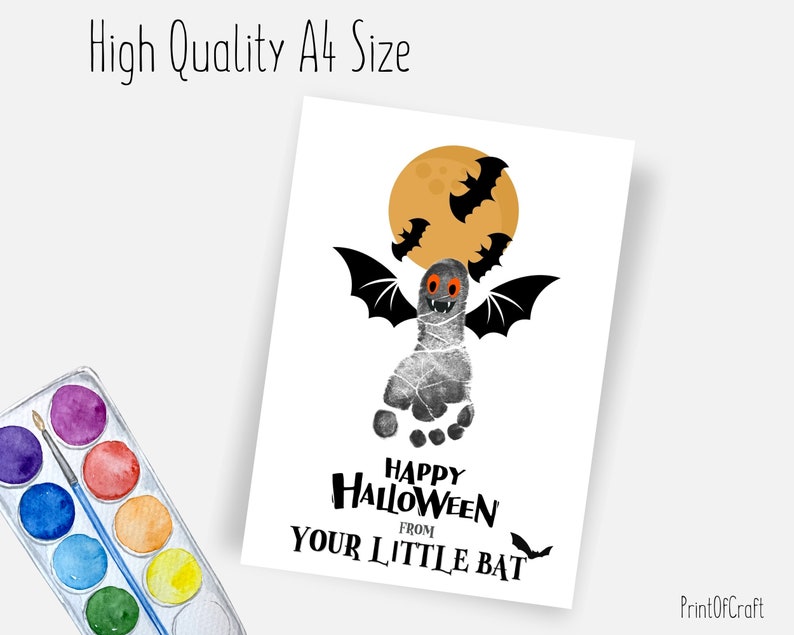 Halloween Footprint Craft Bat, Halloween Handprint Kids Craft ...