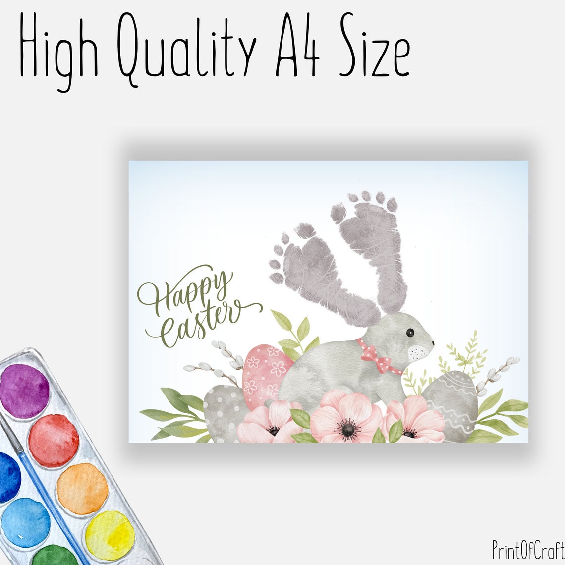 Easter Bunny Footprint Art, Toddler Handprint Keepsake, Easter ...
