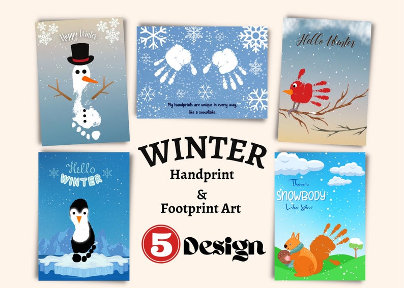 Hello Winter Handprint Footprint Printable Craft Art for Baby - Etsy