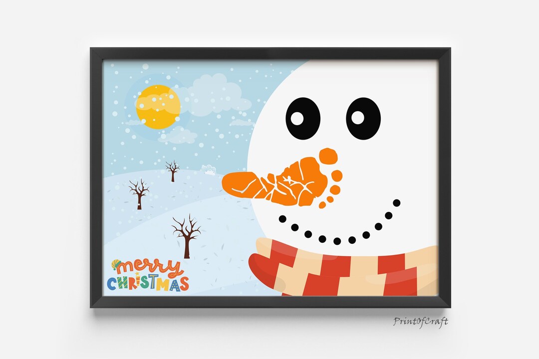 Snowman Footprint DIY Art Craft, Christmas Handprint Footprint Holiday ...