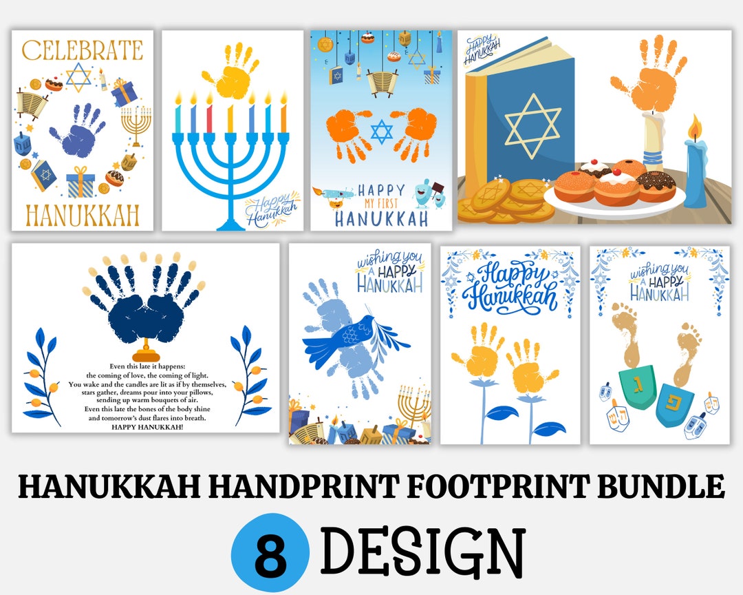 Hanukkah Handprint Footprint DIY Art Craft Bundle, Printable Christmas ...