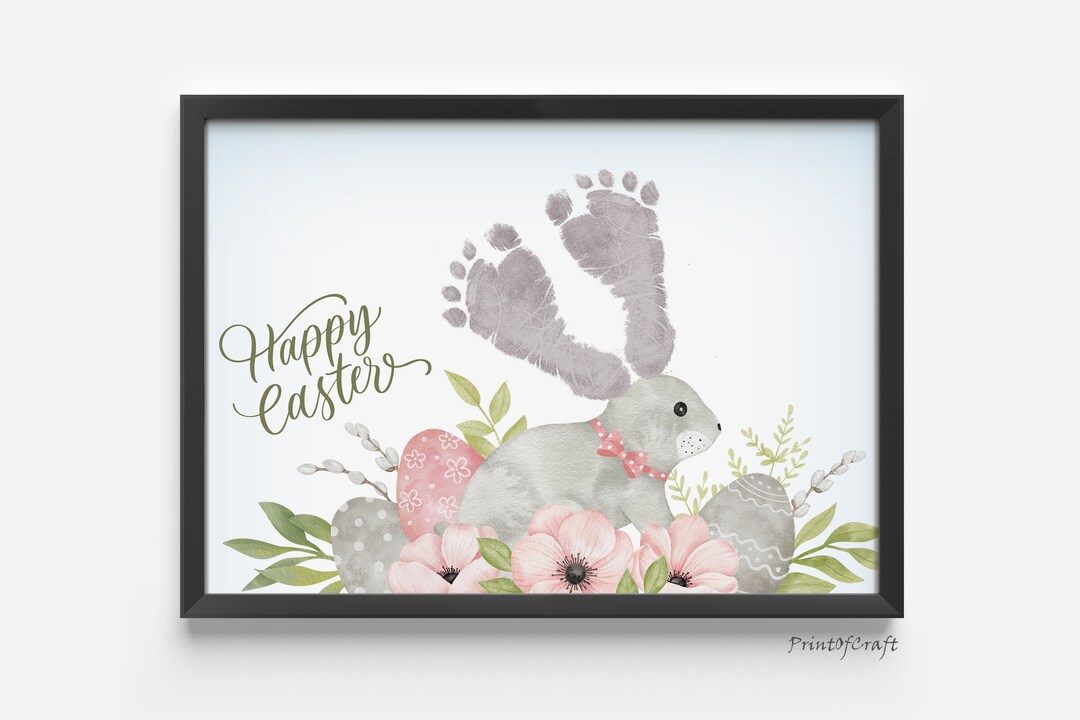 Easter Bunny Footprint Art, Toddler Handprint Keepsake, Easter ...