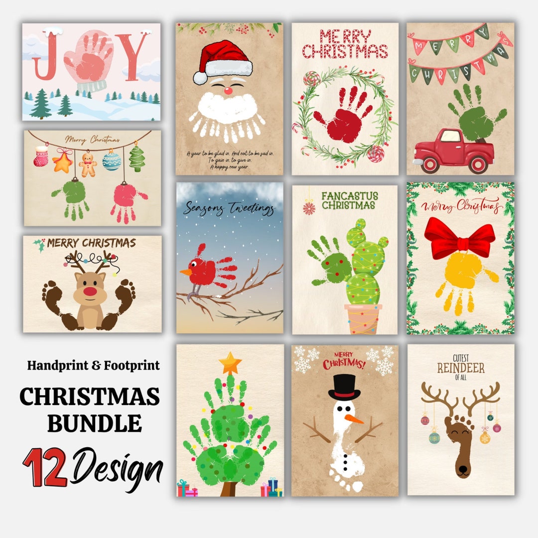 Christmas Handprint Footprint DIY Art Craft Bundle, Printable Christmas ...