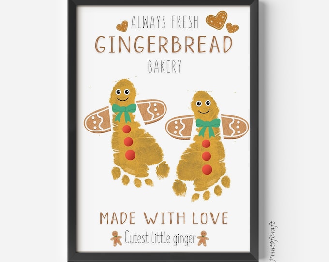 Christmas Gingerbread Footprint Craft, Printable Christmas Handprint ...