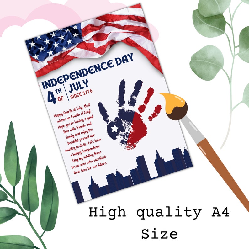 Independence Day Handprint Craft Digital Printable Happy 4th | Etsy