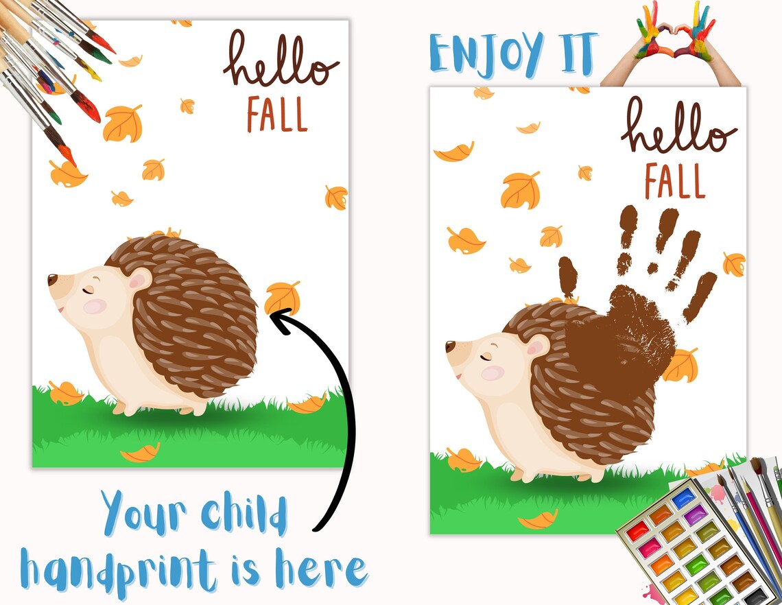 Hedgehog Handprint Craft for Fall DIY Kids Handprint - Etsy