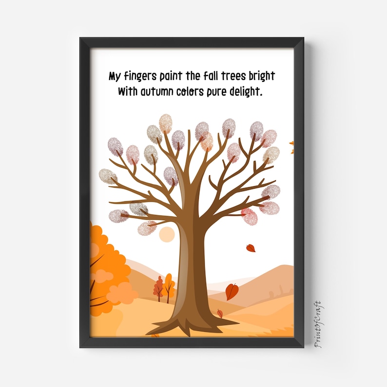Fall Fingerprint Art for Kids, Tree Handprint Craft Printable ...