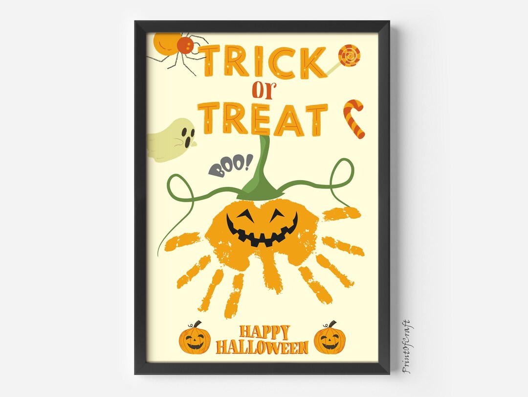 Trick or Treat Pumpkin Handprint Art, Handprint Craft for Hallowen From ...