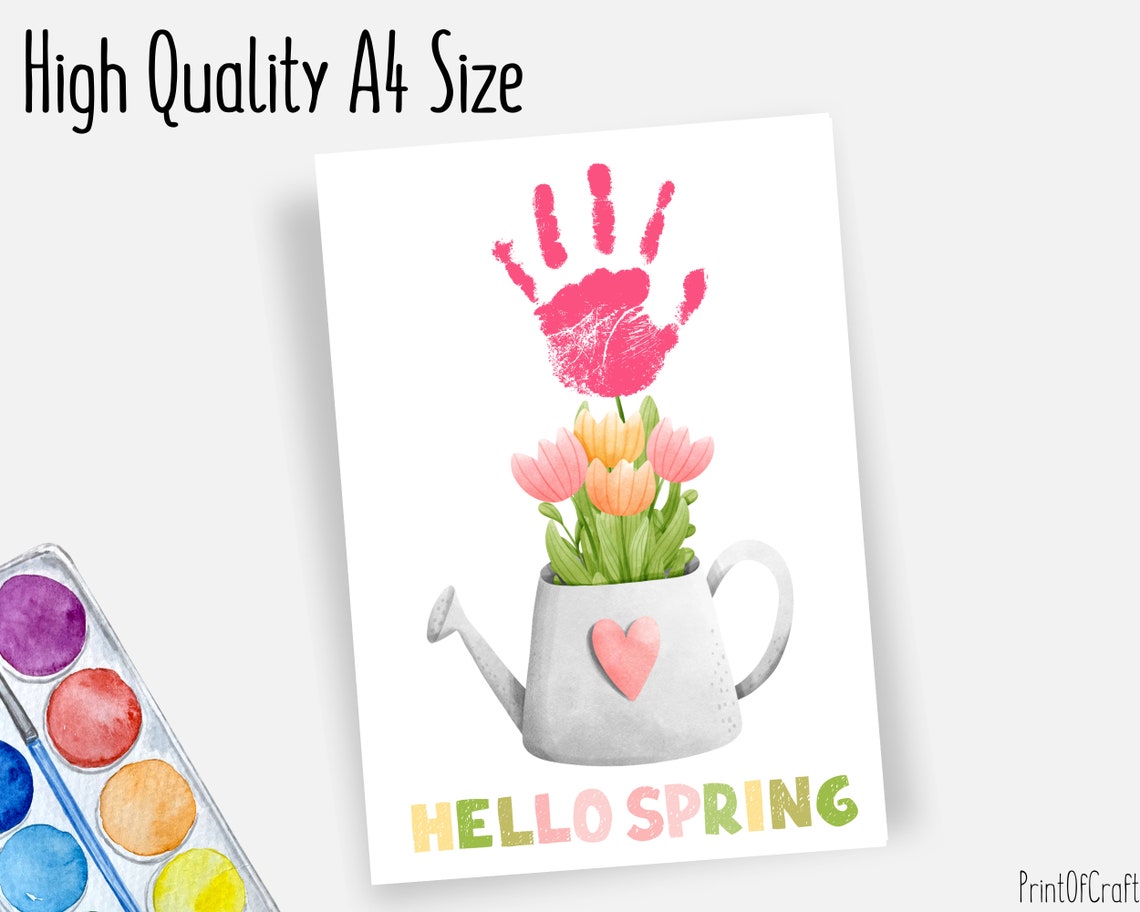 Hello Spring Handprint Footprint Art Craft, Spring Handprint Card, Baby ...