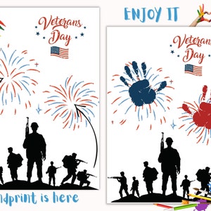 Veterans Day Handprint Art Craft, USA Handprint Footprint DIY Art Decor ...