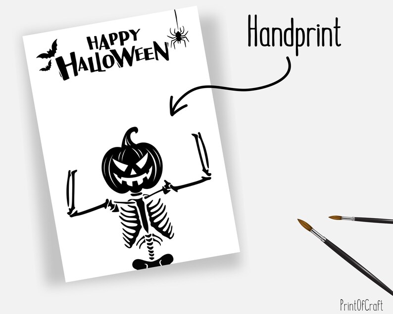 Halloween Handprint Art Craft, Skeleton Happy Halloween Footprint Craft ...