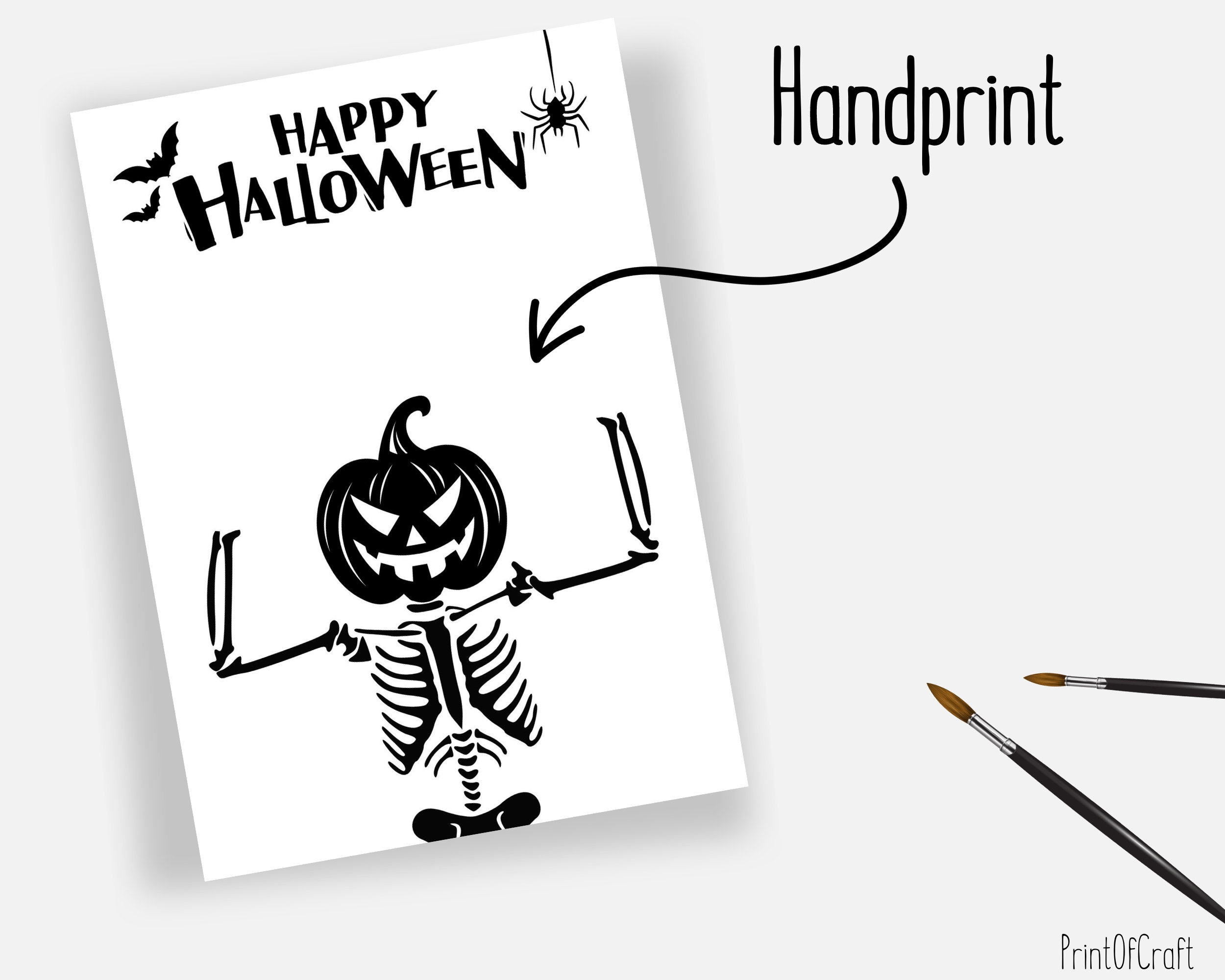 Halloween Handprint Art Craft, Skeleton Happy Halloween Footprint Craft ...
