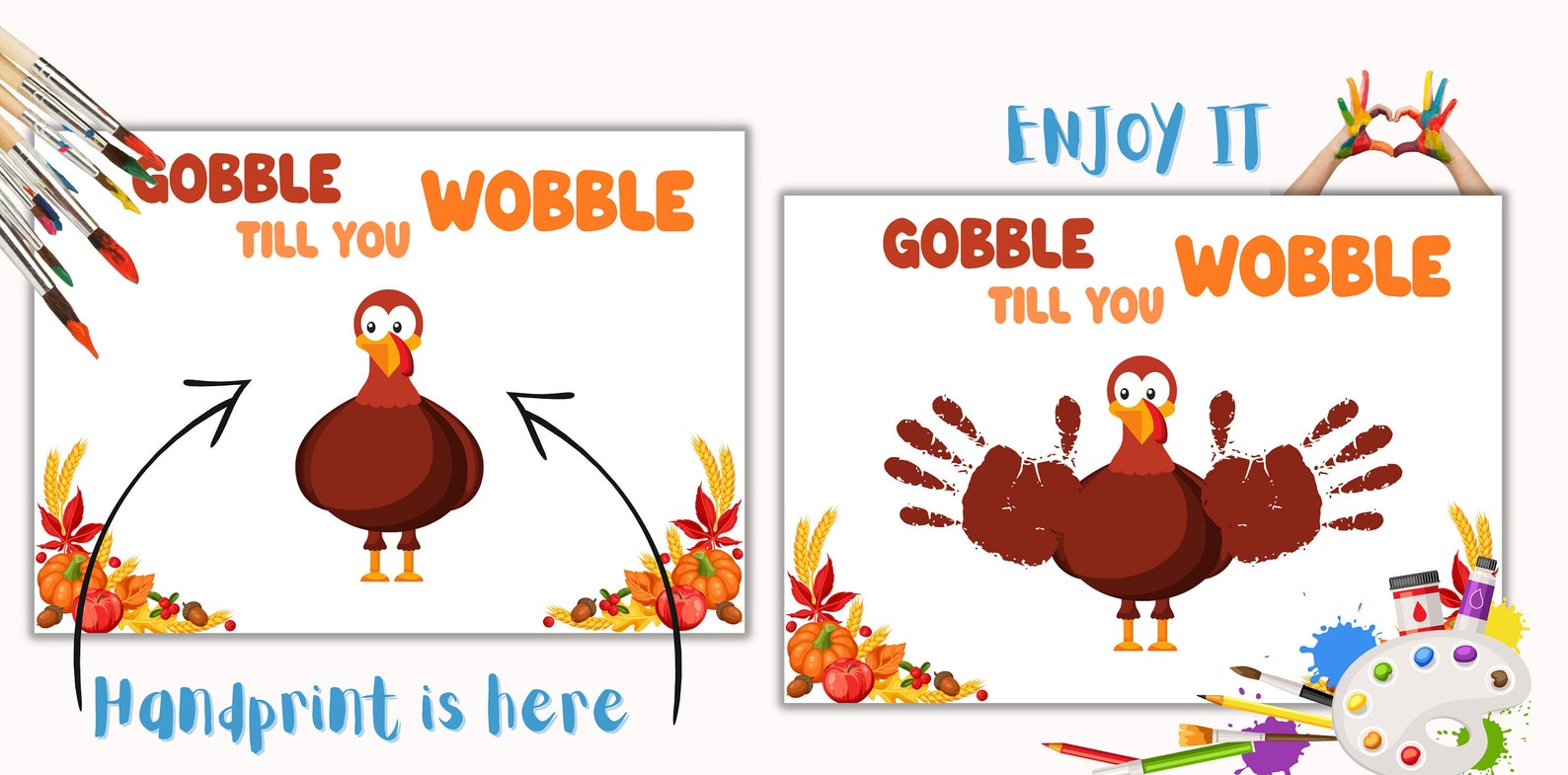 Gobble Till You Wobble Handprint Thanksgiving Art, Preschool Printable ...