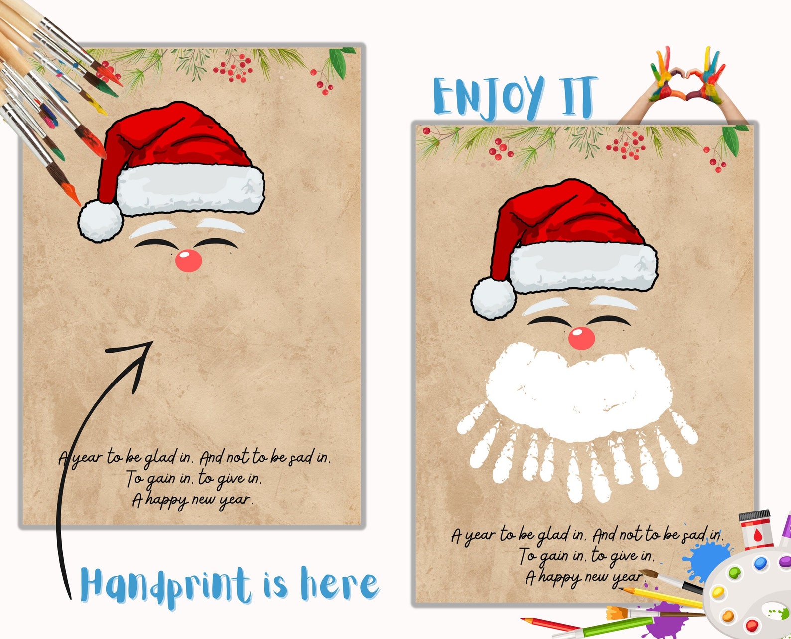 Christmas Handprint Craft, Christmas Santa Handprint Art, Christmas ...